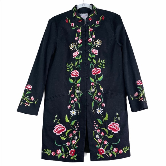 Costa Rica | Jackets & Coats | Victor Costa Black Floral Embroidered ...